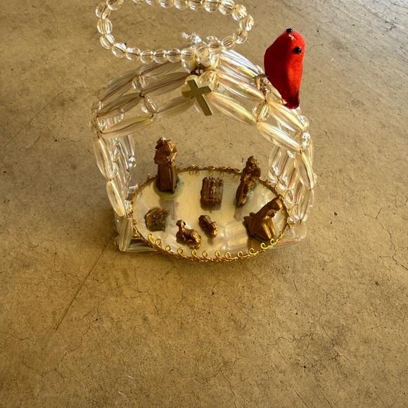 Holiday | Vintage Christmas Nativity Scene With Red Bird Ornament Flaw ...